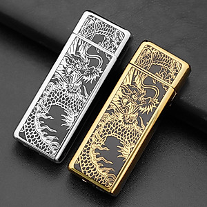 Windproof Butane Gas Filled Lighter, Jet Flame Dragon Lighter, Refillable Torch Lighter with Adjustable Flame for Camping, Outdoor Activities, Candles and More - Lightweight, Stylish and Portable-Gold