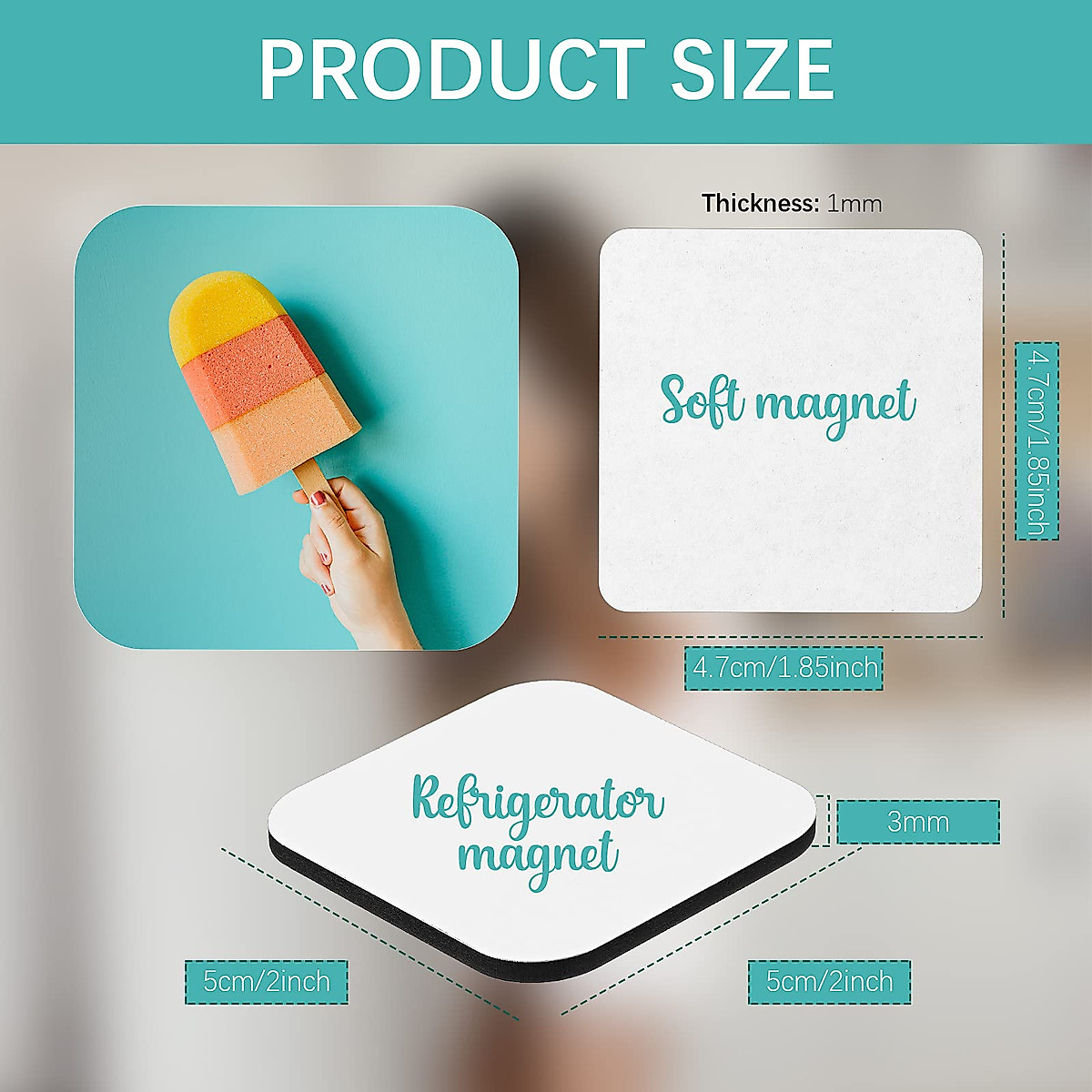 Sublimation Blank Refrigerator Magnets for Kitchen Office Calendar Decorative Square Fridge Magnet Popular Home Wall Decor DIY Decorative Magnets (16 Pieces, 5 x 5 x 0.4 cm)