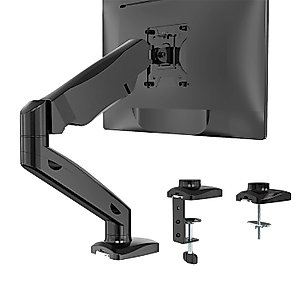 WALI Single Monitor Arm Mount Stand Fully Adjustable Gas Spring Arm Desk Mount Swivel Bracket with C Clamp, Grommet Mounting Base for Display Up to 32 Inch,19.8lbs. Capacity (GSMP001), Matte Black