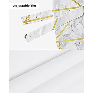 Tie Up Curtain Valance for Kitchen,White Marble Gold Stripes Geometric Window Valances Adjustable Tie-up Shade Valance,Abstract Herringbone Chevron Zigzag Rod Pocket Short Curtains Bathroom 42x18in