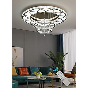 Flashing God W40inches Big Crystal Chandeliers Lampara De Sala Grande Moderna Flush Mount Large Pendant Chandeliers High Ceiling Chandelier for Living Room Dining Room Bedroom LED Dimmable 2700-6000k