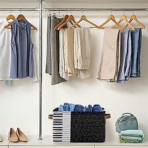 AUUXVA Storage Basket Piano Keyboard Music Note Storage Cube Box Durable Canvas Collapsible Toy Basket Organizer Bin with Handles for Shelf Closet Bedroom Home Office