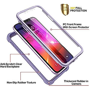 Dexnor iPhone 11 Case with Screen Protector Clear Rugged 360 Full Body Protective Shockproof Hard Back Defender Dual Layer Heavy Duty Bumper Cover Case for iPhone 11 6.1" - Purple