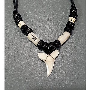 Swimmi Genuine Shark Tooth Necklace for Men, Mako Shark Tooth Necklace, Handmade Wooden Beads Cords Surfer Shark Tooth Necklace for Women Jewelry GA384
