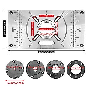 Router Table Insert Plate Table Aluminium Insert Plate Router Trimmer Woodworking Wood Router Table Insert Plate Tool Routers Bench Trimming (Silver)