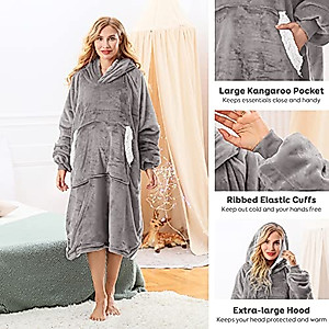 Uttermara Knit Weighted Blanket 15 Pounds 48x72 Inches, Weighted Blankets Knitted, Grey + Blanket Hoodie Women and Men with Giant Front Pocket Elastic Sleeve, Gray