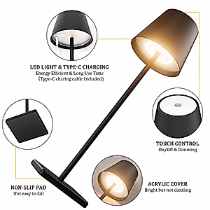 Howskys 2 Pack Black Cordless Table Lamp,5500mAh Battery Powered Table Lamp,3W Touch Rechargeable Battery Table Lamp 3000k Warm White,IP54 Indoor/Outdoor Table Lamp