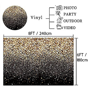 Vinyl 8X6FT Gold and Black Photography Backdrop Sequin Spot Bokeh Starry Sky Background Supplies Wedding Baby Portrait Shooting Photo Booth Props