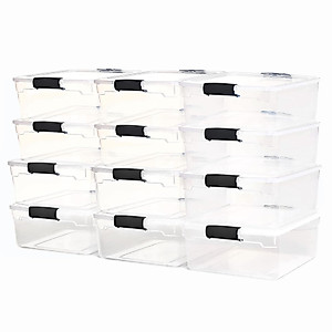 HOMZ 15.5 Qt Plastic Multipurpose Stackable Clear Storage Container Bins with Lid for Home or Office Organization, Gray Latch (12 Pack)