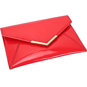 Dexmay Women Envelope Clutch Handbag Patent Leather Pouch Foldover Dress Purse Red