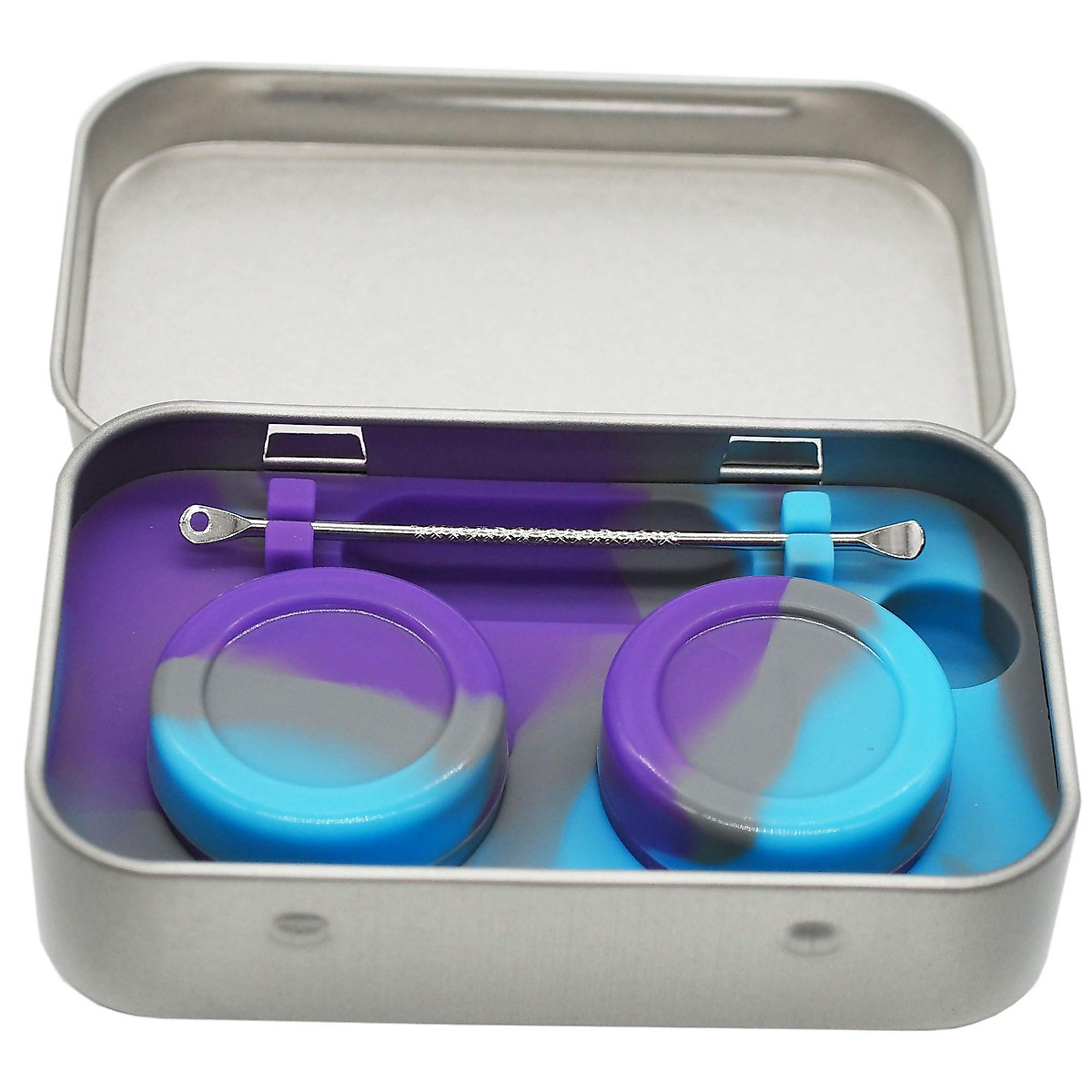 vitakiwi Portable 5ml Wax Silicone Containers Jars Non-stick with Stainless Steel Spoon and Tin Carrying Box, Multi-color (Set of 5)