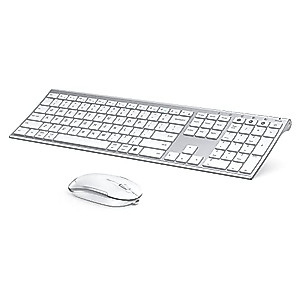 Bluetooth Keyboard Mouse, Multi-Device Wireless Keyboard Mouse Combo, Ultra Slim, Rechargeable, Dual-Mode(Bluetooth 4.0 + USB), for Windows/Mac OS (White and Silver)