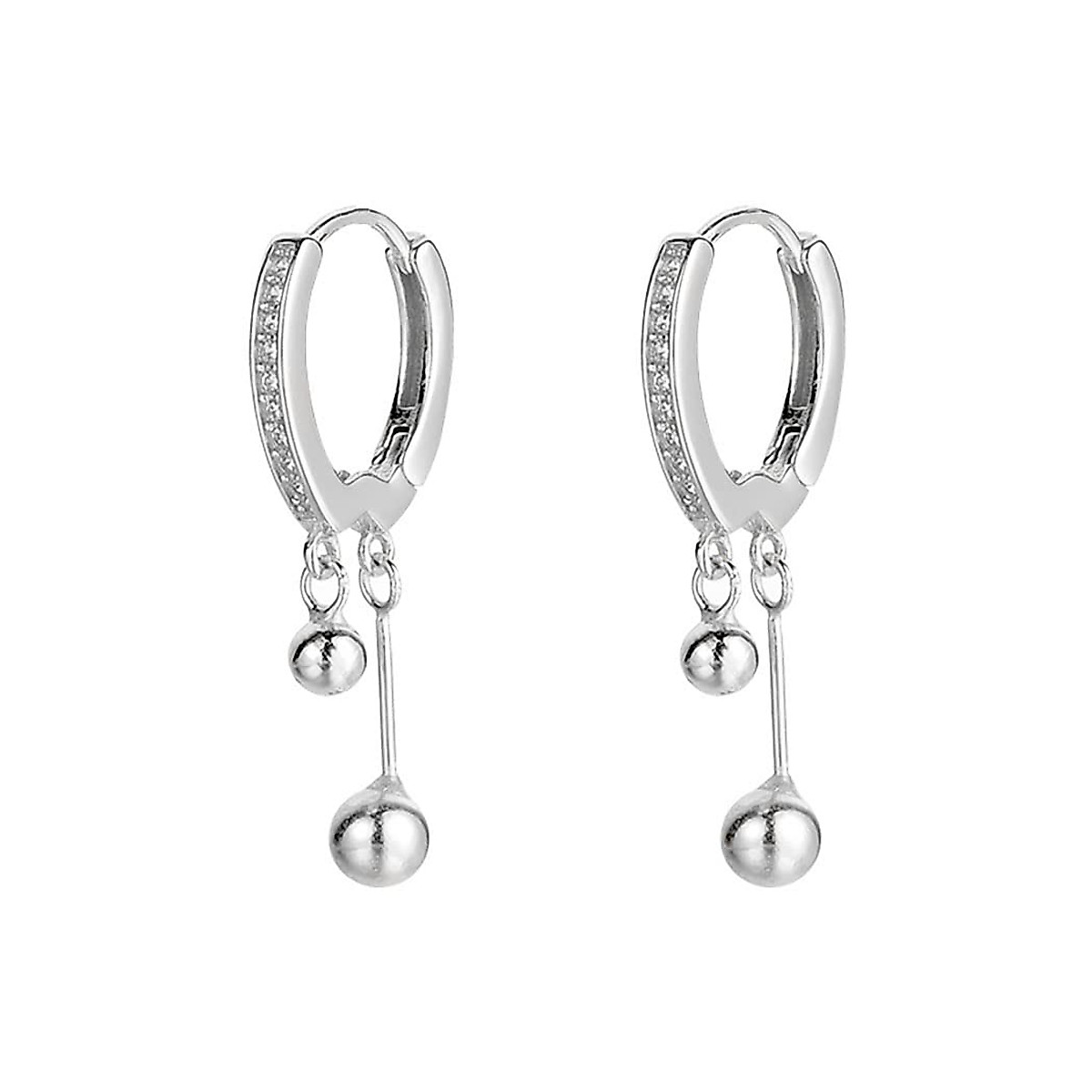 SLUYNZ 925 Sterling Silver Ball Hoop Earrings Dangle for Women Teen Girls Bead Ball Huggie Earrings Drop (A-Silver)