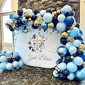 Navy Blue Gold Balloon Garland Arch Kit, 109Pcs Royal Blue Light Baby Blue and Metallic Gold Balloons with Crown Foil Balloon for Graduation Rams Birthday Baby&Bridal Shower Gender Reveal Wedding Bachelorette Anniversary Party Background Decorations