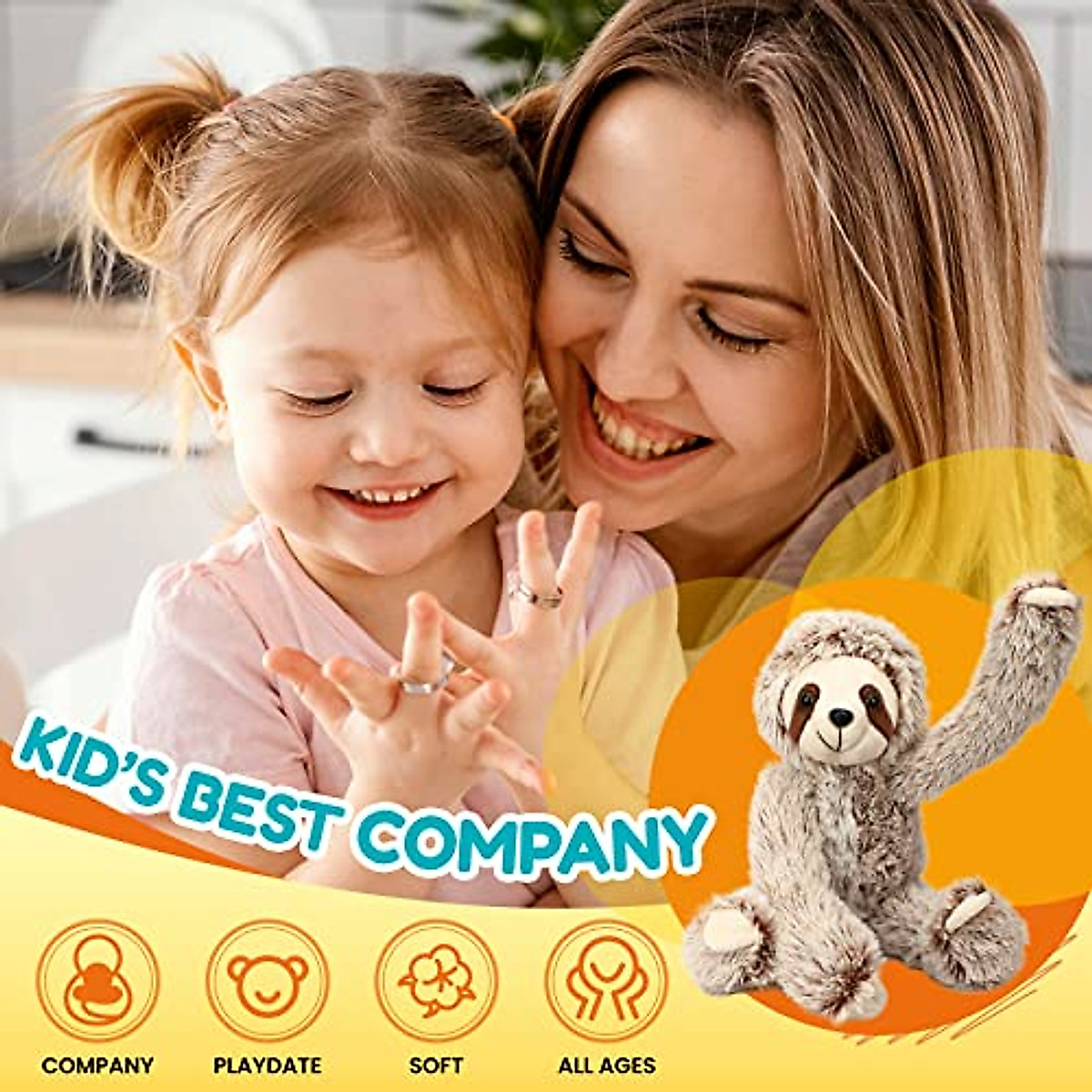 Easfan 17'' Sloth Stuffed Animal Realistic Cute Plush Toy Soft Tree Sloth Plushie Stuff Adorable Birthday for Kids Boys Girls, Brown