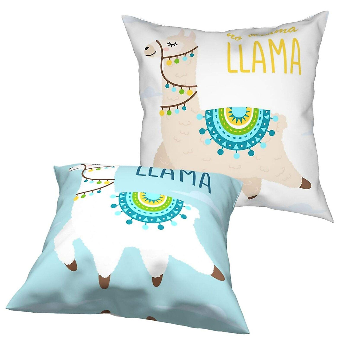 Cartoon Alpaca Throw Pillow Covers Set of 2 Cute Llama Pillow Covers Soft Pillowcase Home Decor Blue and Beige Pillow Covers Sofa Cushion Cover for Living Room Bedroom Garden 18x18 Inch