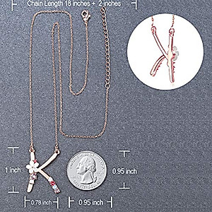 Flower Initial Necklace Amethyst Pink Ruby Red Opal Blue Simulated Pearl Pendant Name Jewelry Made with Swarovski Crystals Rose Gold Plated Anniversary Birthday Gifts for Women Girl,18"+2" (Letter K)