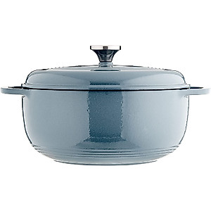 Lodge Enameled Cast Iron Dutch Oven, 7.5 Qt, Storm Blue & SCRAPERPK Durable Pan Scrapers, Red and Black, 2-Pack