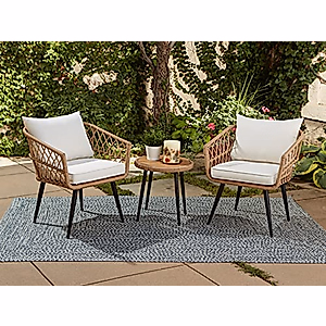 Quality Outdoor Living 65-YZ03HM Hermosa 3 Piece Chat Set, Aluminum Frame + Tan Wicker + Linen Cushions