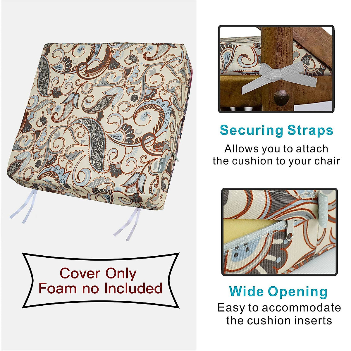 NettyPro Patio Furniture Cushion Covers Replacement Set 4 Water Repellent UV Resistant Outdoor Chair Seat Cushion Slipcover with Zipper and Tie, Replacement Cover Only, 22 x 20 x 4 Inch