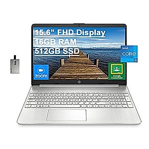 2022 HP 15.6" FHD Laptop Computer, 11th Gen Intel Core i5-1135G7(Beats Intel i7-1065G7), 16GB RAM, 512GB PCIe SSD, Iris X Graphics, HD Webcam, HDMI, Bluetooth, Win11, Silver, 32GB USB Card
