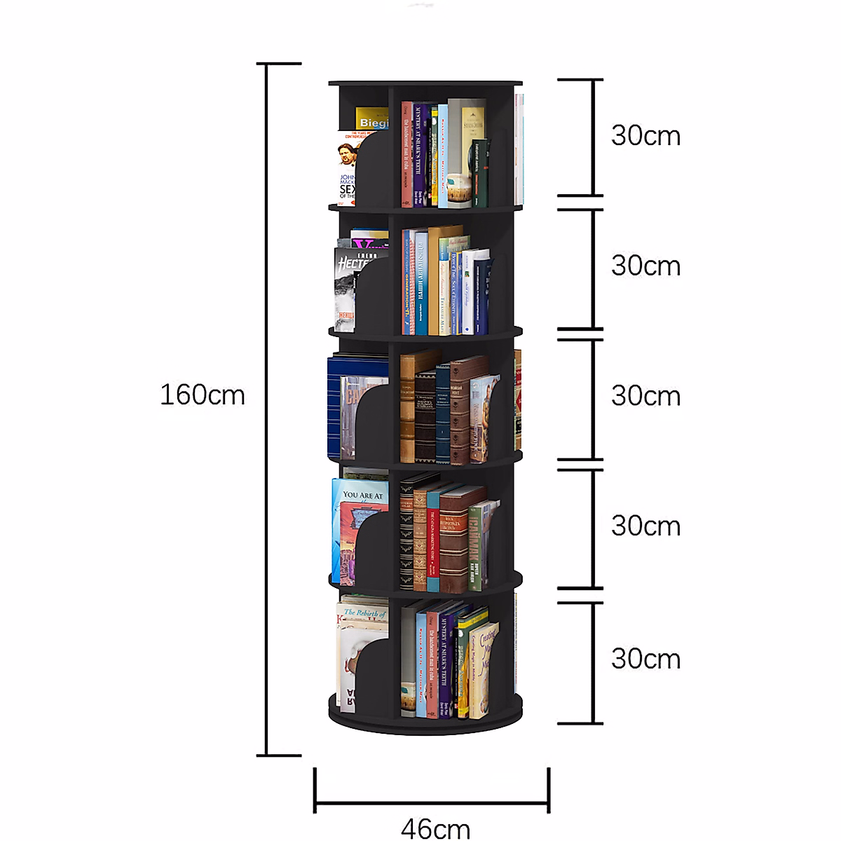 INTEXCA & DESIGN 5 Tier 360° Rotating Stackable Shelves Bookshelf Organizer (Black), White, RotatingBookshelf_5Tier_White