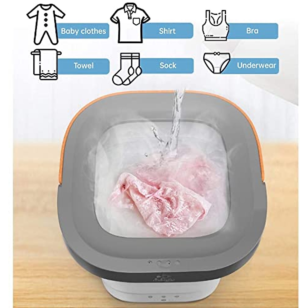 Belypoke Mini Portable Bucket Washer & Dryer Energy Saving Folding Washing Machine with Soft Spin Dry and Drainage Pipe for Underwear, Socks & Baby Clothes Pink