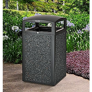 Alpine Indoor & Outdoor Commercial Trash Can with Lid - 40 Gallon Heavy Duty Metal Garbage Can with Removable Bin, Locking Lid for a Modern Look in Patio, Pool, Deck, Office Black, Grey Stone Panels
