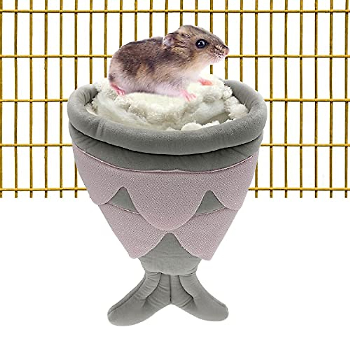 CooShou Hamster Sleeping Bed Small Animal Hanging House Sugar Glider Shark Hideout Cave Guinea Pig Cozy and Warm Sleep Nest Bag Cage House for Squirrel Chinchilla Hedgehog Ferret (Grey)