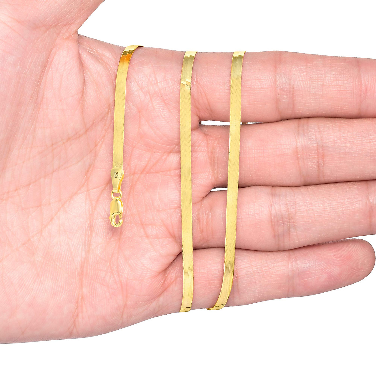 Nuragold 10k Yellow Gold 3mm Solid Herringbone Silky Flexible Chain Womens Necklace 16" 18" 20" 22" 24"