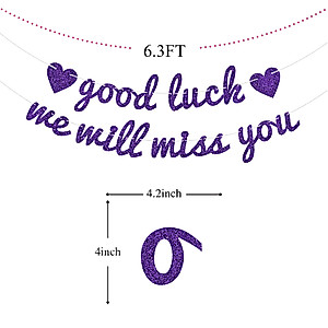 Purple Glitter Good Luck We Will Miss You Banner, Farewell Party Decorations, Graduation/Going Away/Retirement Party Decorations Supplies