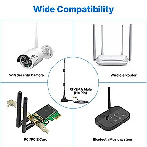 Hiseeu 2.4GHz 7dBi 5XRange WiFi Booster Antenna +10ft Magnetic Base, WiFi Antenna Extension Cable w/RP-SMA Male Connector(No Pin) for WiFi Security Camera/WiFi Router/Wireless Network Card/USB Adapter