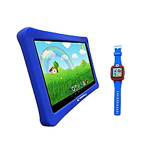 LINSAY New F10KBWB 10.1" Kids Tablet Blue Bundle with 1.5" Smart Watch Kids Cam Selfie Blue up to 32Gb