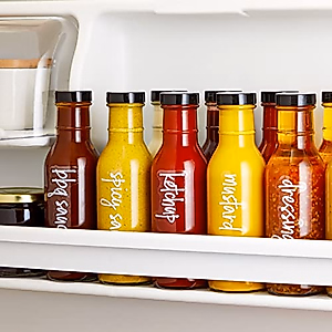 Talented Kitchen 132 White Script Oil and Vinegar Labels for Bottles, Clear Preprinted Condiments Stickers for Squeeze Dispensers, Kitchen Pantry Organization