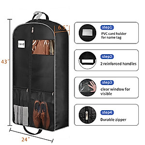 BH7STAR 43" Heavy Duty Garment Bags for Travel 6.5" Gusseted Suit Bags for Closet Storage 2 Handles Hanging Clothes Bag with Pocket Mens Suit Cover for Shirts, Coats, Dresses, Suit Holder, 2 Pack