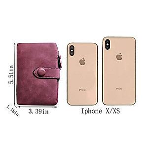 Womens Small Bifold Leather Wallets Rfid Ladies Wristlet with Card slots id window Zipper Coin Purse (Purple)