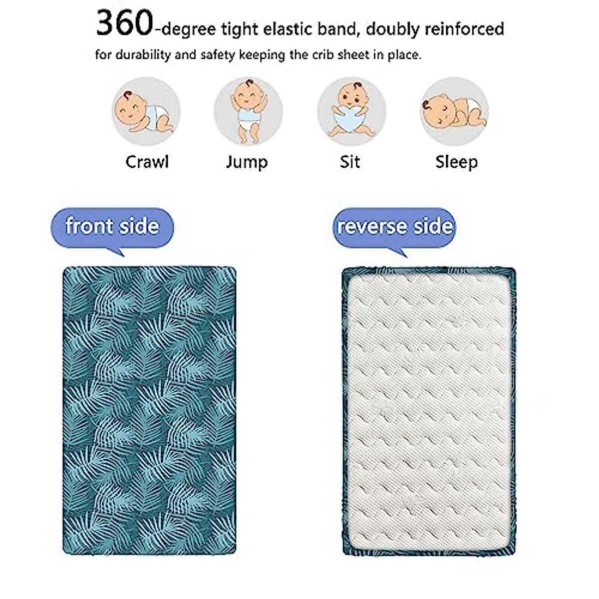 Exotic Themed Fitted Mini Crib Sheets,Portable Mini Crib Sheets Toddler Bed Mattress Sheets - Baby Sheet for Boys Girls,24“ x38“,Petrol Blue Pale Blue