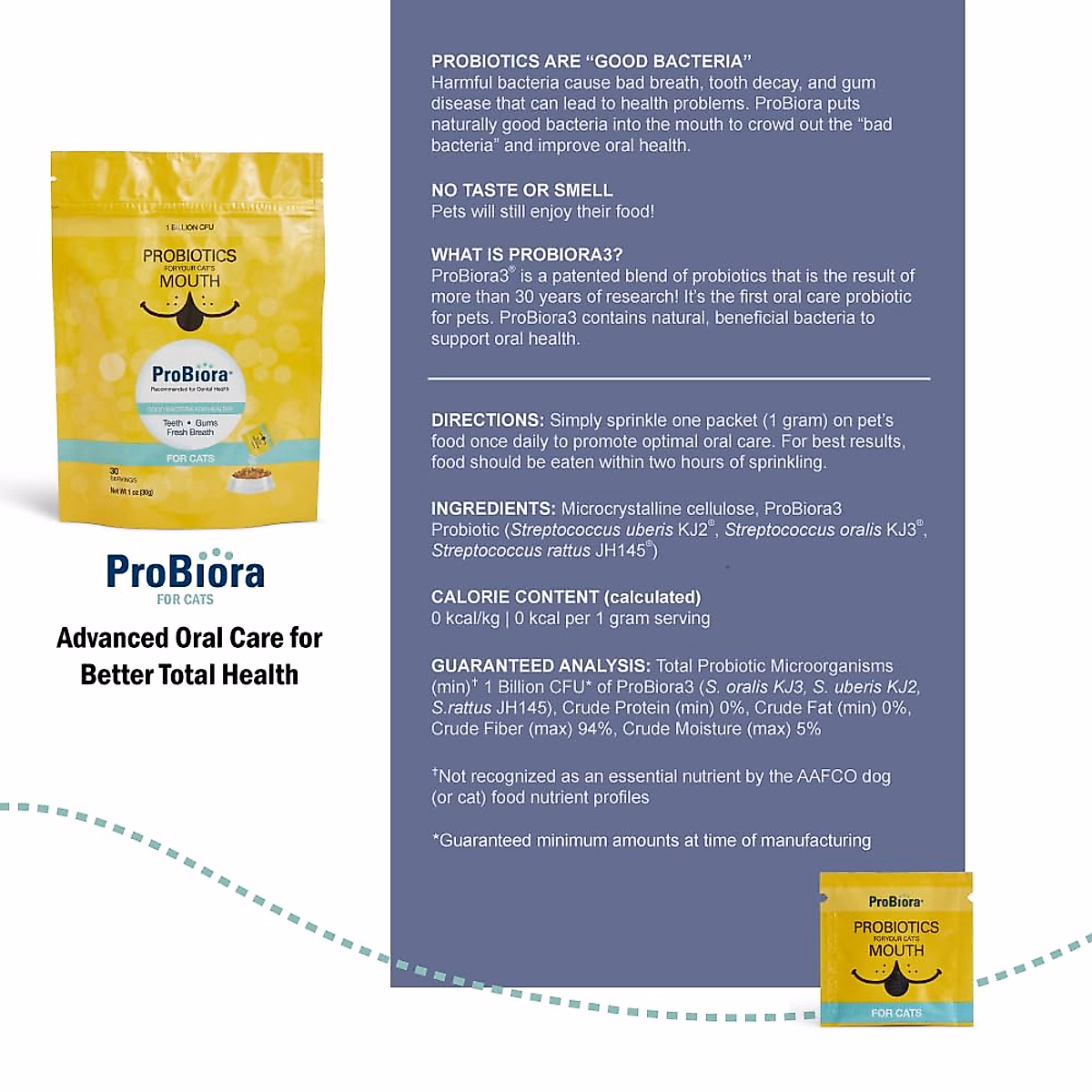 Probiora for Cats | Oral Care Probiotic Supplement | Pet Probiotics to Reduce Bad Breath | Cat Nutritional Supplement for Dental Health | 30 Servings (Jar) (30 Serving (Pack of 1), Pouch)