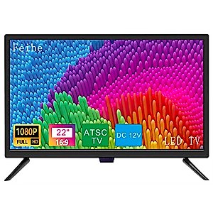 Feihe 22 Inch TV, FHD LED Flat Screen TV 1920 x 1080p IPS Display w/Digital Dual Tuners ATSC/HDMI/VGA/AV/USB, 12 Volt RV TV Built in Dual Speakers Suitable for Kitchen/RV/Caravan and Boat
