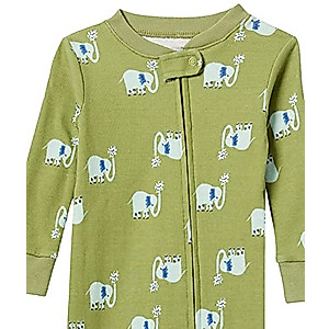 Amazon Essentials Baby Boys' Snug-Fit Cotton Footed Sleeper Pajamas, Pack of 3, Elephants, 12 Months