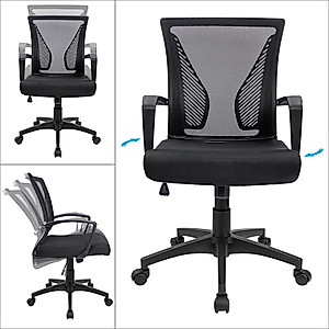 Furmax Office Chair Mid Back Swivel Lumbar Support Desk Chair, Computer Ergonomic Mesh Chair with Armrest (Black)