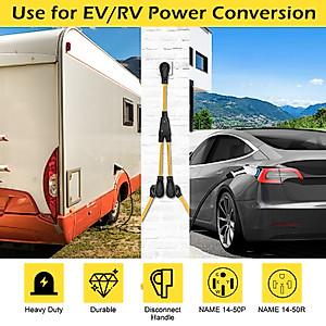 50 Amp Y Splitter Adapter, NEMA 14-50P to 2 Outlet 14-50R Y Splitter for RV and EV, 3 Feet 120V/240V 4 Prong 6AWG/3C + 8AWG/1C for Male Plug Female Receptacle Outdoor Power Cord