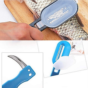 Fish Scaler with Knife,Fish Scaler Remover,Fish Scales Scraper with Lid Cover,2 in 1 Fish Cleaner Skin Scraper Brush Remover,Fish Scale Planer Tool Fish Scaler Fillet Knife Fish Cleaning Tool