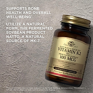 SOLGAR Naturally Sourced Vitamin K2 (MK-7) 100 mcg - 50 Vegetable Capsules, Pack of 4 - Whole Food Source from Natto Extract - Non-GMO, Gluten Free - 200 Total Servings