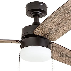 Prominence Home Reston, 42 Inch Modern Farmhouse LED Ceiling Fan with Light, Pull Chain, Dual Mounting Options, Dual Finish Blades, Reversible Motor - 51015-01 (Bronze)
