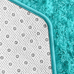 Foxmas Kids Rug for Princess Tent, 4.6 FT Teal Fluffy Rug for Girls Castle, Hexagon Rug Baby Play Mat for Nursery, Super Soft Fuzzy Plush Rug for Girls Bedroom, Baby Nap Mat Carpet Kids Room Decor