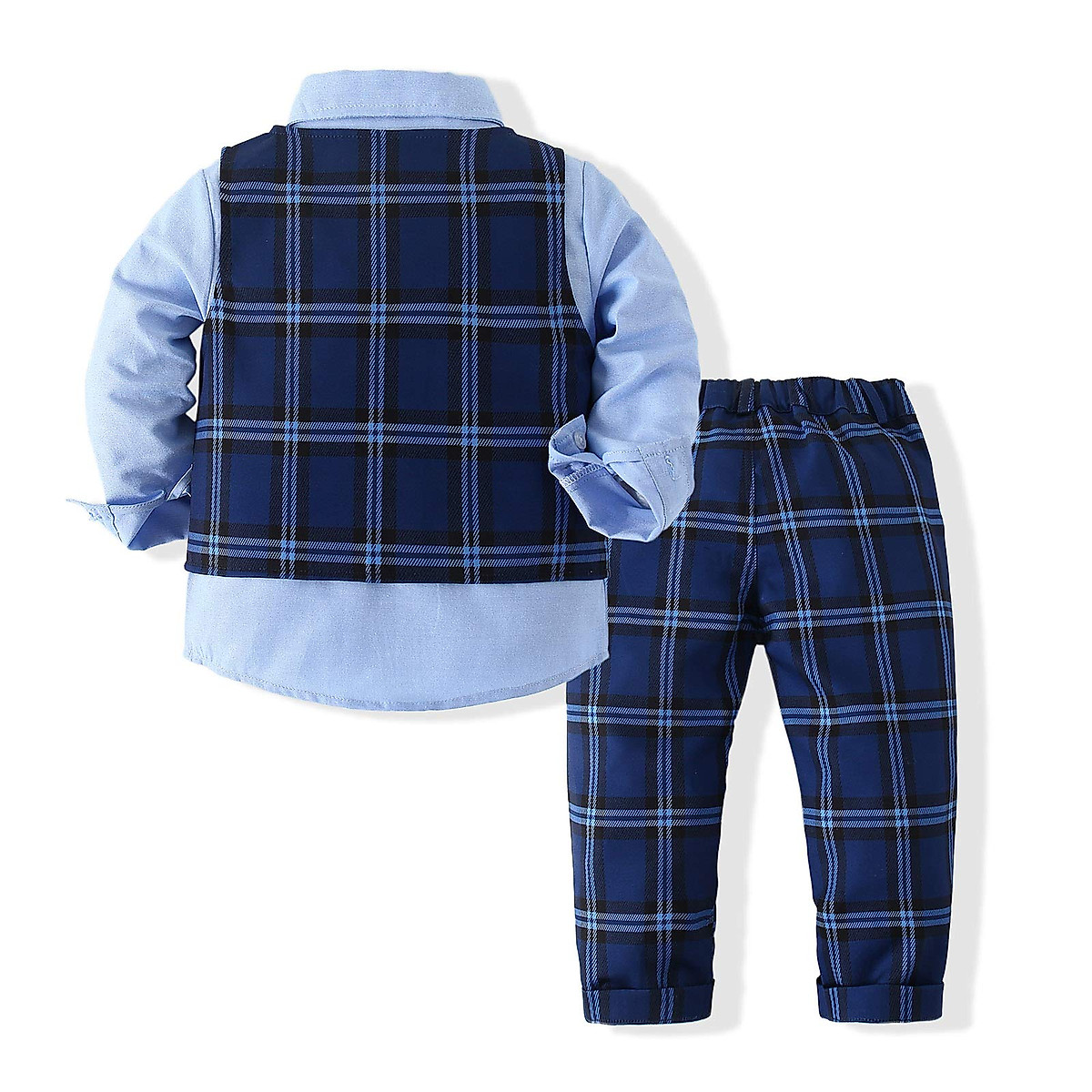 Kimocat Boys 3Pcs Clothing Sets Elegant Long Sleeve Shirts + Vest with Flower+Pants Party Suit (Blue 2, 12-18 Months)