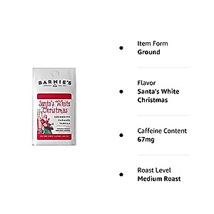 BARNIE'S COFFEE TEA Santa's White Christmas Ground Coffee with Smooth Coconut, Caramel, and Warm Vanilla Flavors, Medium Roasted Arabica Coffee Beans, 12 oz Bag, 1 Count (Pack of 1)