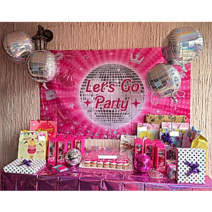 Avezano Let's Go Party Banner Princess Theme Birthday Backdrop Hot Pink Bridal Shower Bachelorette Background for Girls Women Disco Birthday Party Supplies Banner 70.8x43.3