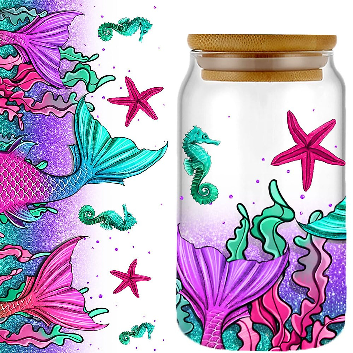 Myhiju UV DTF Cup Wrap Transfer Sticker for Glass Coffee Cups,5 Sheets of Mixed Style UV DTF Transfer Sticker for 16oz Libbey Glass Cups,DIY Waterproof Clear Film Rub on Transfers Stickers Decals.